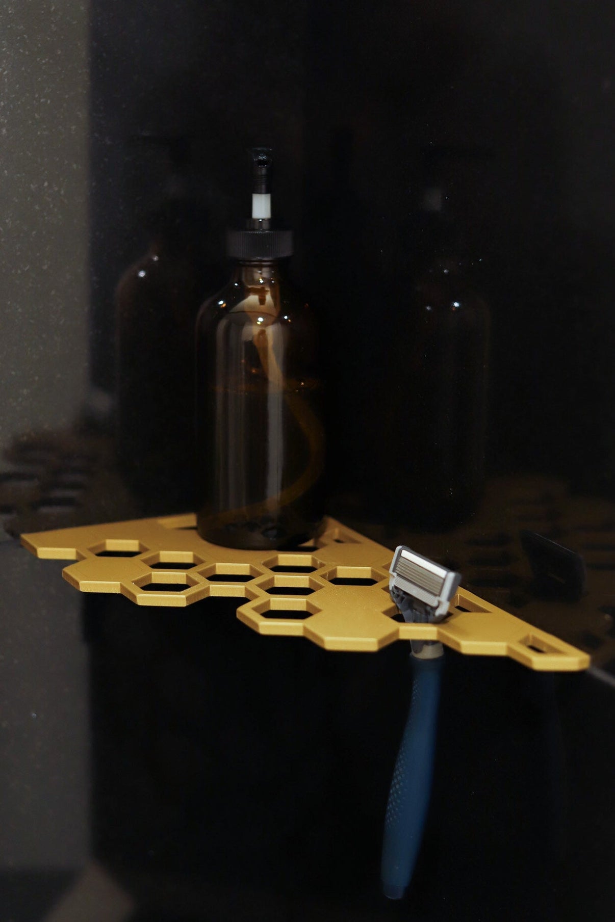 Shower Corner Shelf- HIVE-GOLD – Heliotile